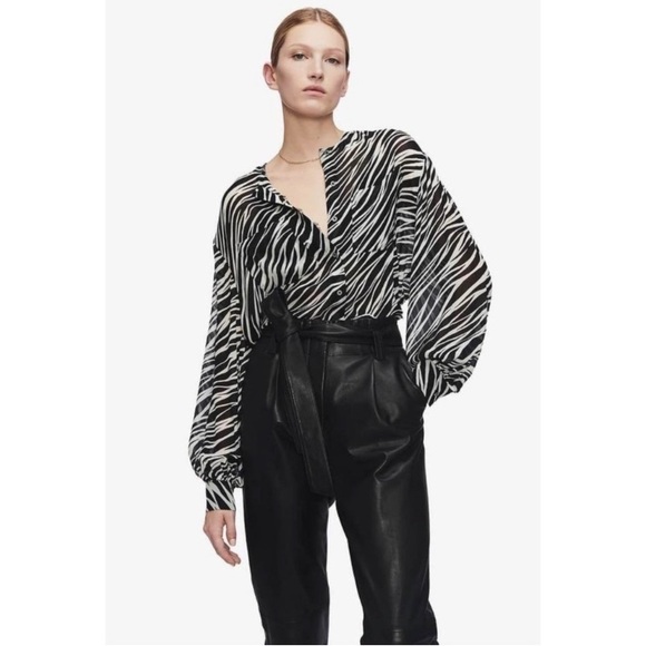 Anine Bing | Tops | Anine Bing Arrow Black Cream Animal Print Shirt ...